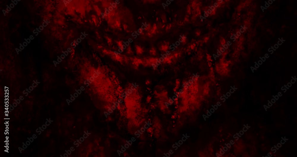 Creepy smile 2D animation in black and red colors. Scary demon clown ...