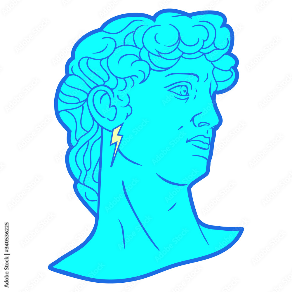 Antique statue head illustration in pop punk style. Isolated lined ...