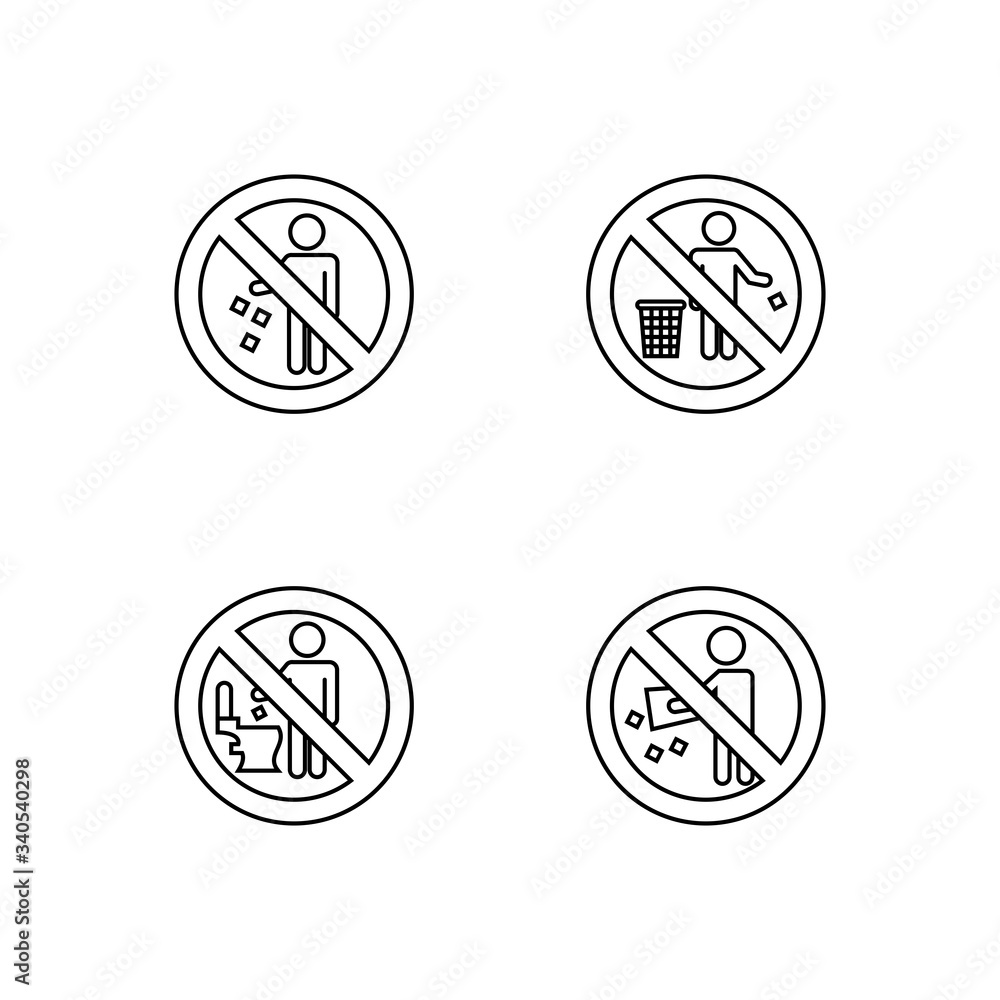 Set of do not throw garbage line icon design vector. Warning drop ...