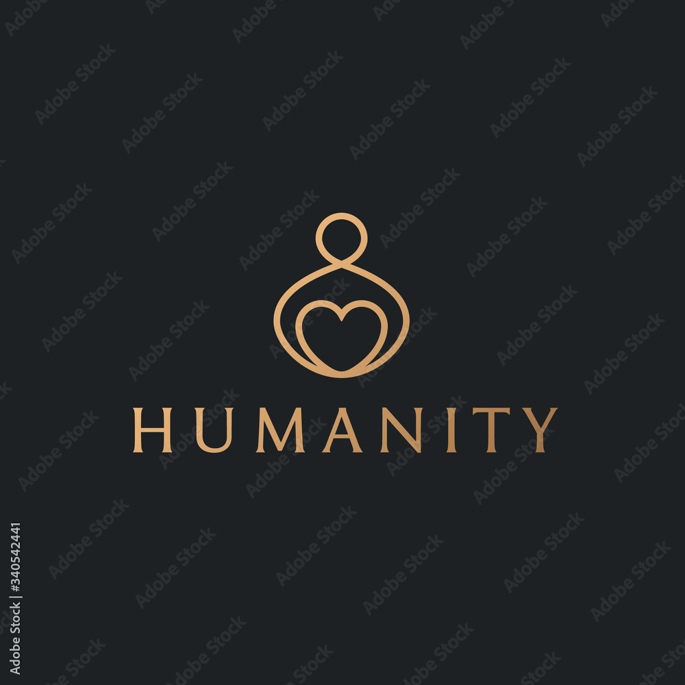 Line art human hold or hug heart logo. Elegant mental health care logo ...