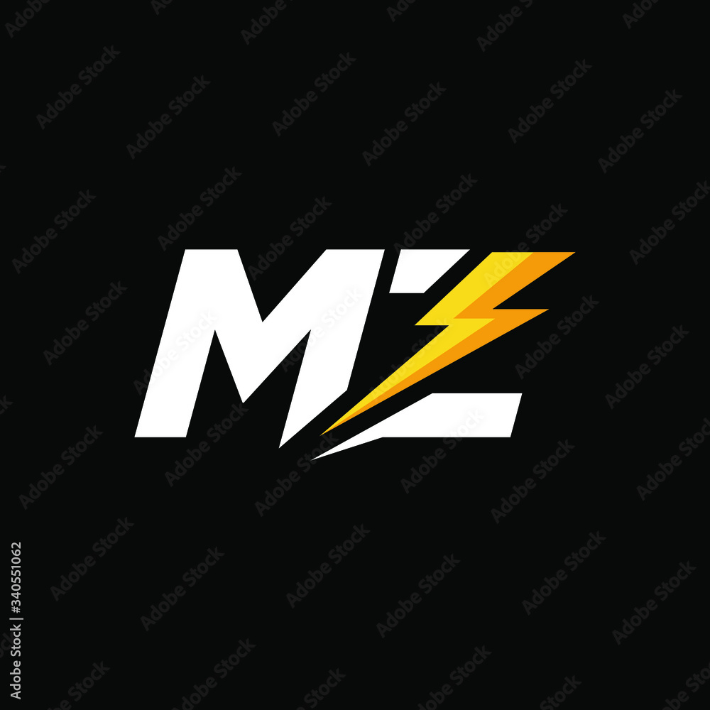Initial Letter MZ with Lightning Stock Vector | Adobe Stock