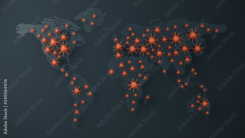 Viruses on world map, Coronavirus, Covid 19 spread concept. 3D ...