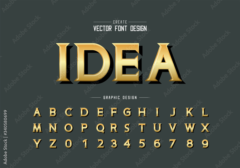 Gold font and alphabet vector, Golden idea typeface letter and number ...