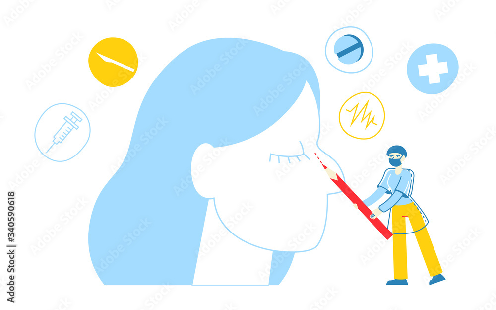 Doctor Surgeon Character Examining Patient Nose before Rhinoplasty ...