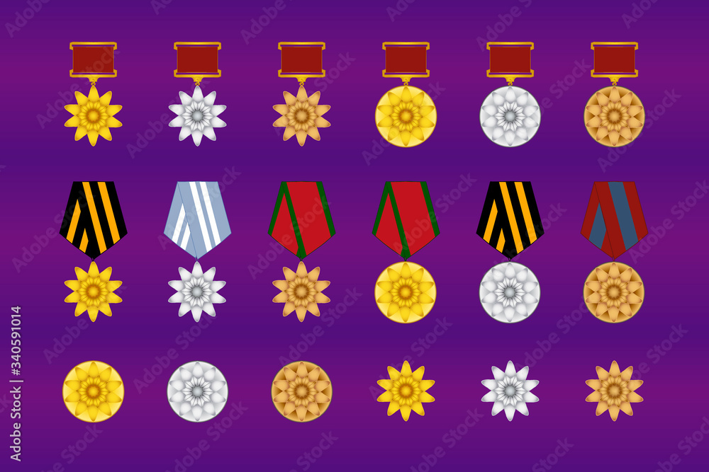 Game awards medal collection. Receiving the cartoon game achievement ...