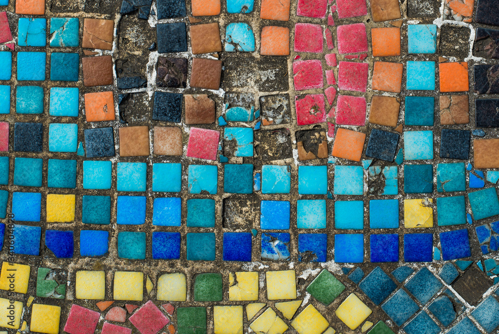 colorful decorative tiles, side by side, antique wall, oldschool Stock ...