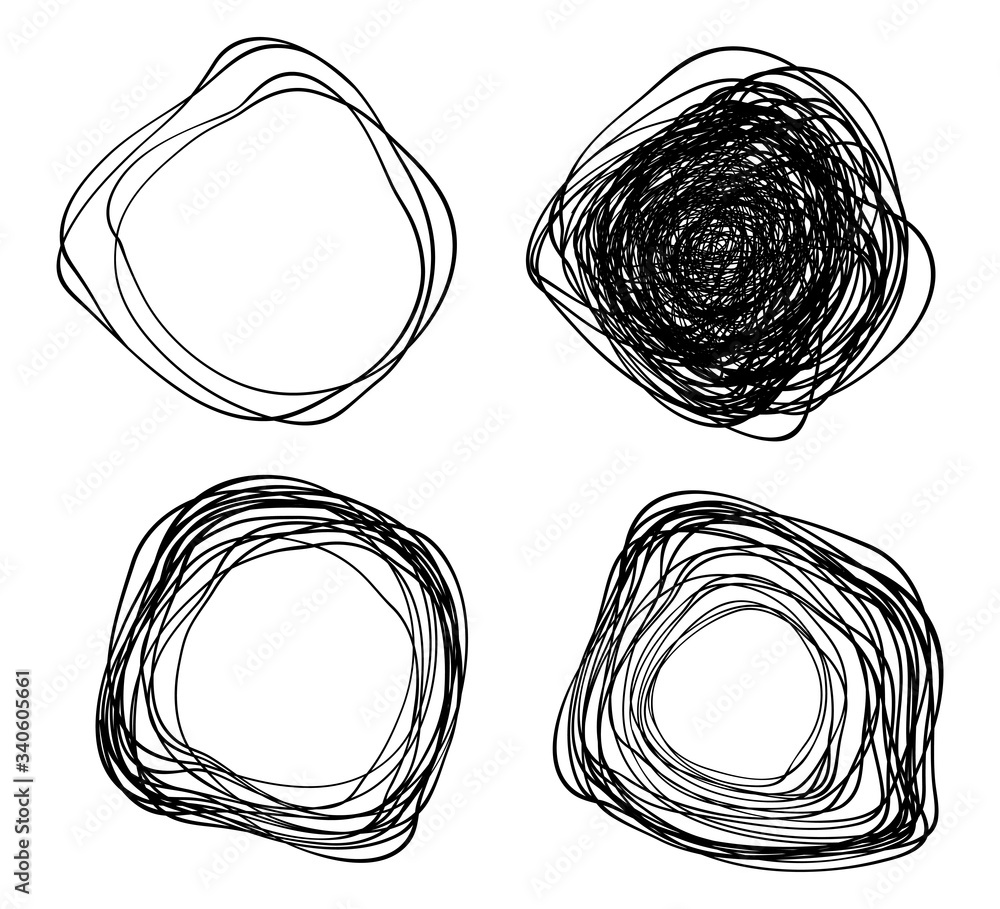 Set of vector hand drawn distorted circles using sketch drawing ...