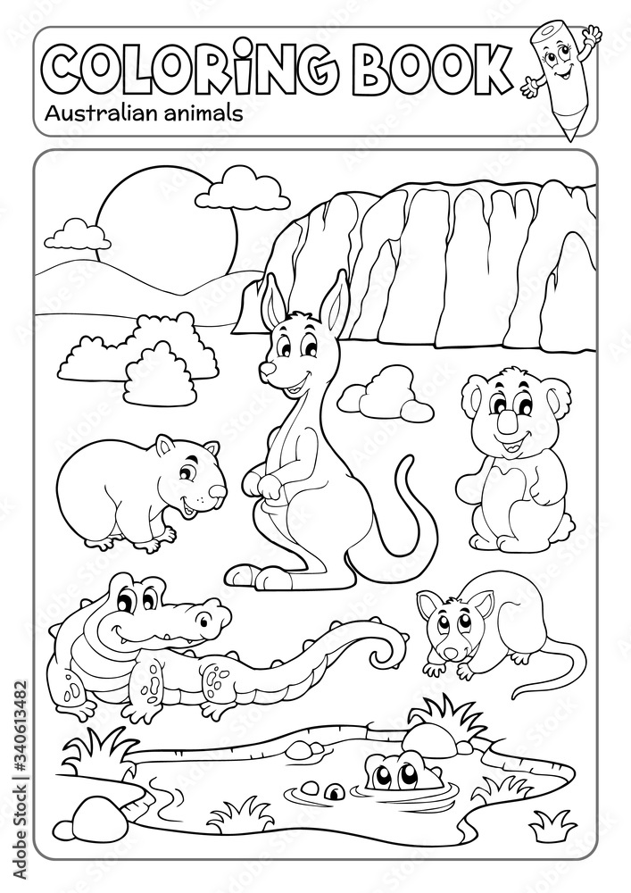Coloring book various Australian animals Stock Vector | Adobe Stock