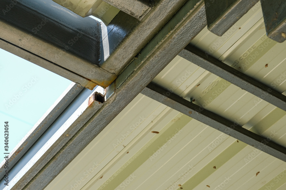 Collapsed roof frame, Collapsed roof extension, roof structure. Stock ...