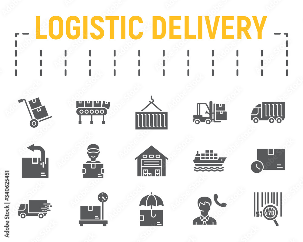 Logistics shipping glyph icon set, delivery symbols collection, vector ...