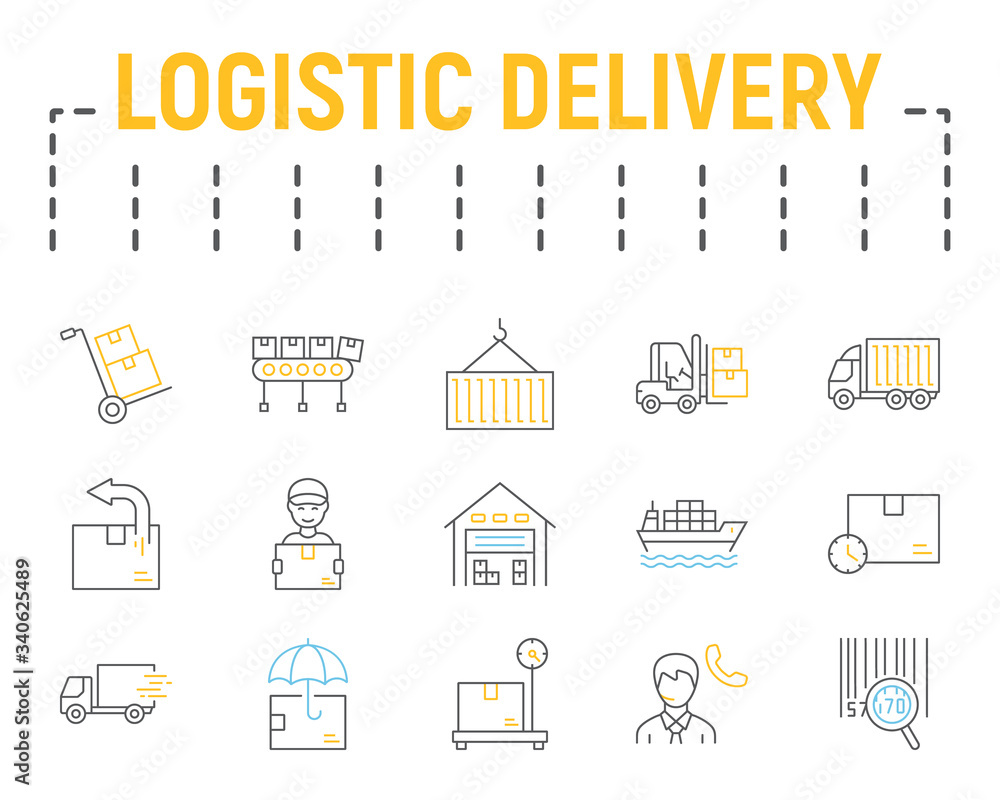 Logistics shipping color line icon set, delivery symbols collection ...