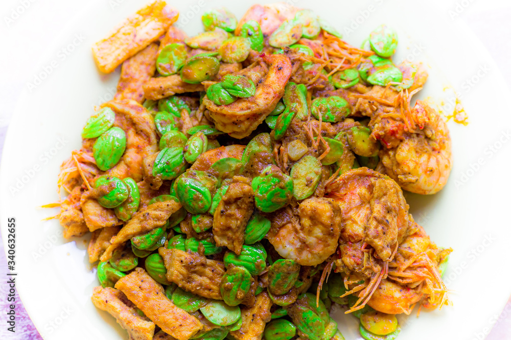 blurred background view of the spicy southern Thai food(stir-fried ...