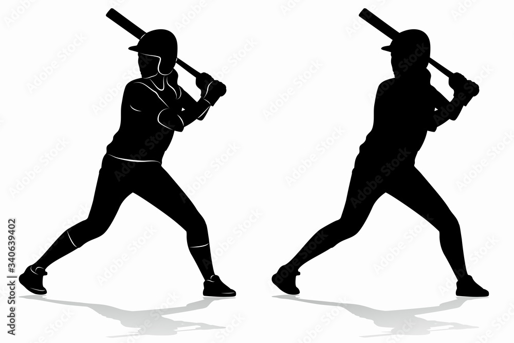 silhouette of a softball woman player, vector drawing Stock Vector ...