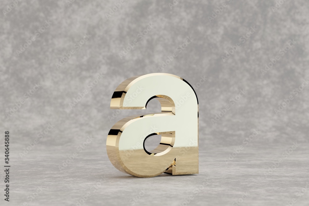Gold 3d letter A lowercase. Glossy golden letter on concrete background ...