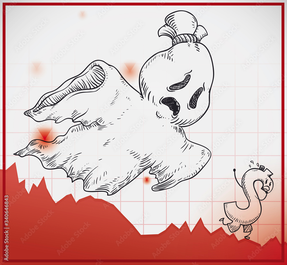 Ghost Draw Scaring Money Symbol over a Decreasing Statistics Chart ...
