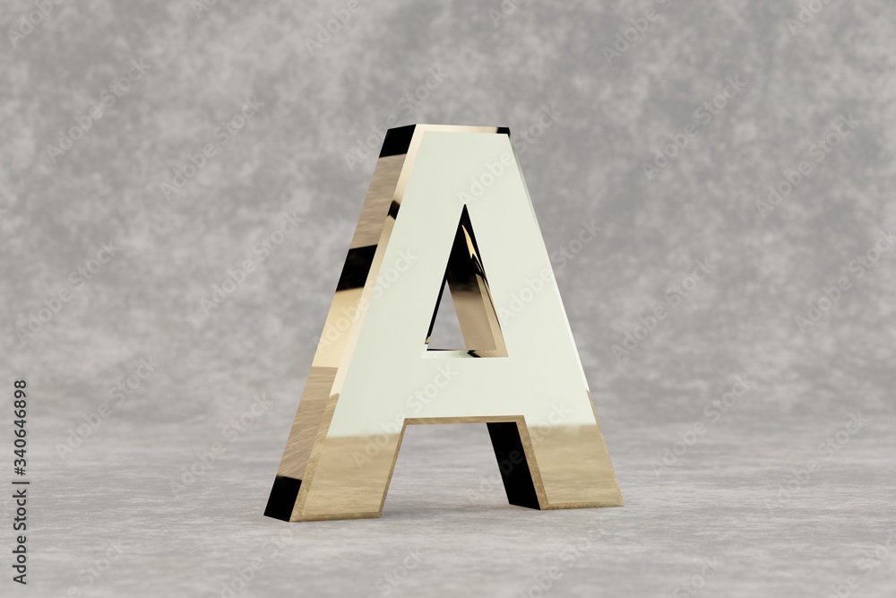 Gold 3d letter A uppercase. Glossy golden letter on concrete background ...