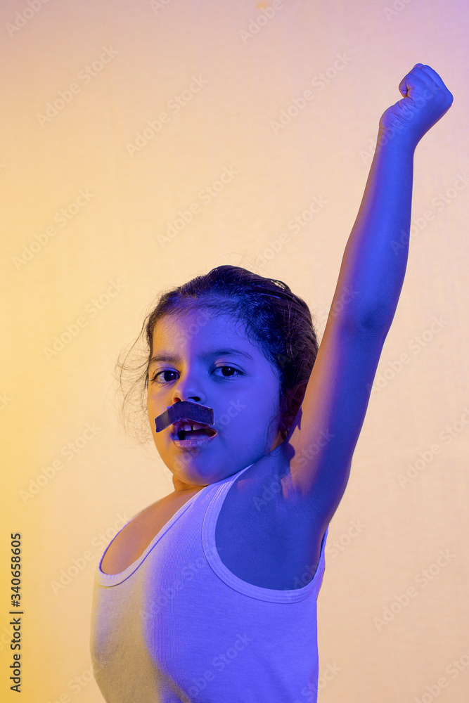 Little girl with a mustache singing using her microphone Stock Photo ...