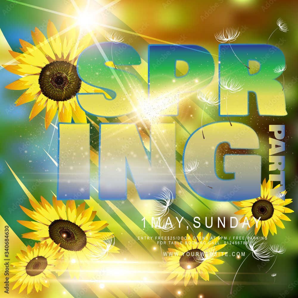 Spring festival poster or flyer design with sunflowers, sample text on ...
