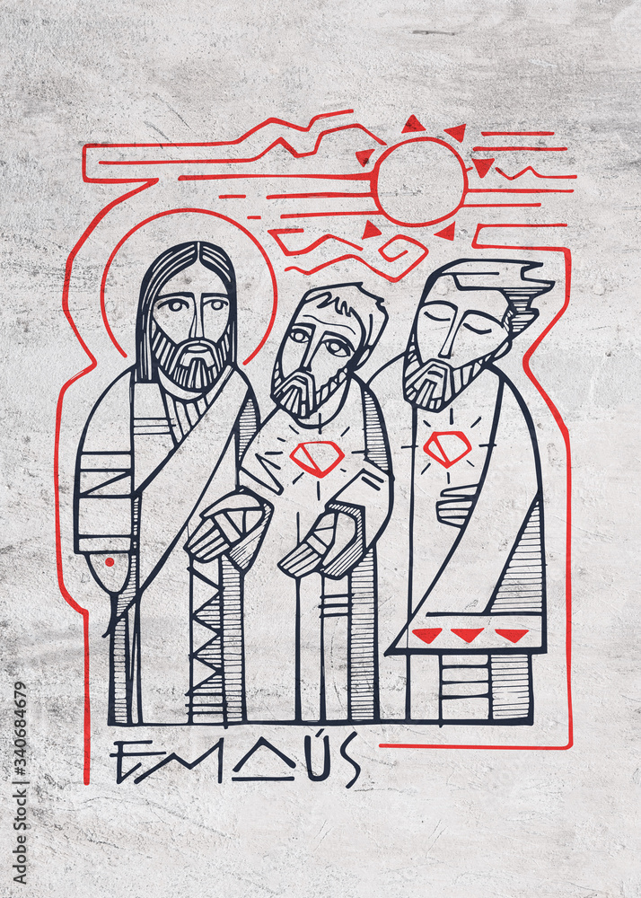Jesus Christ with two disciples at Emaus ilustração do Stock | Adobe Stock