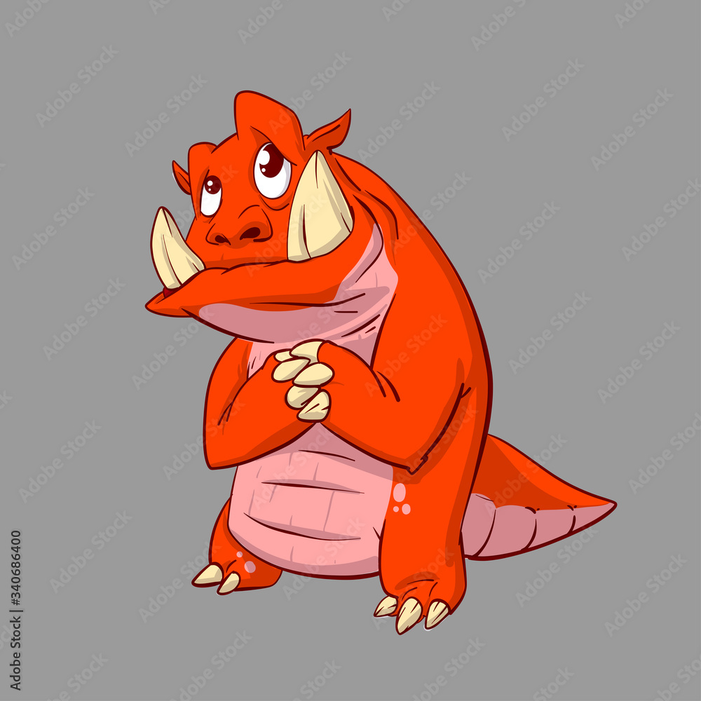 Colorful vector illustration of a red monster creature with big tusks ...