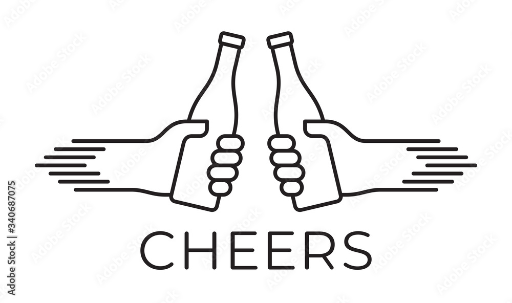 Vector black line icon two hands holding bottle and giving cheers Stock ...