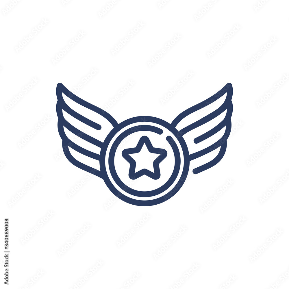Medal with wings thin line icon. Aviation, honor, award, success ...