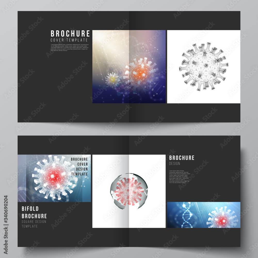 Vector layout of two cover templates for square bifold brochure, flyer ...