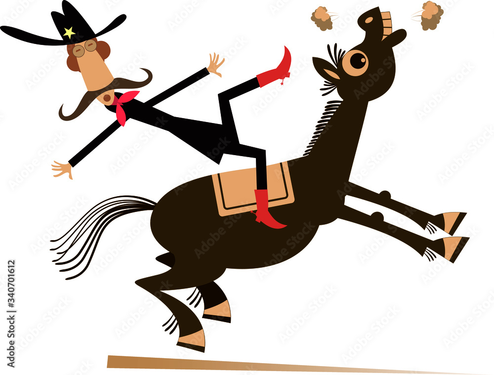 Cartoon rider falls from the horse isolated illustration. Funny long ...