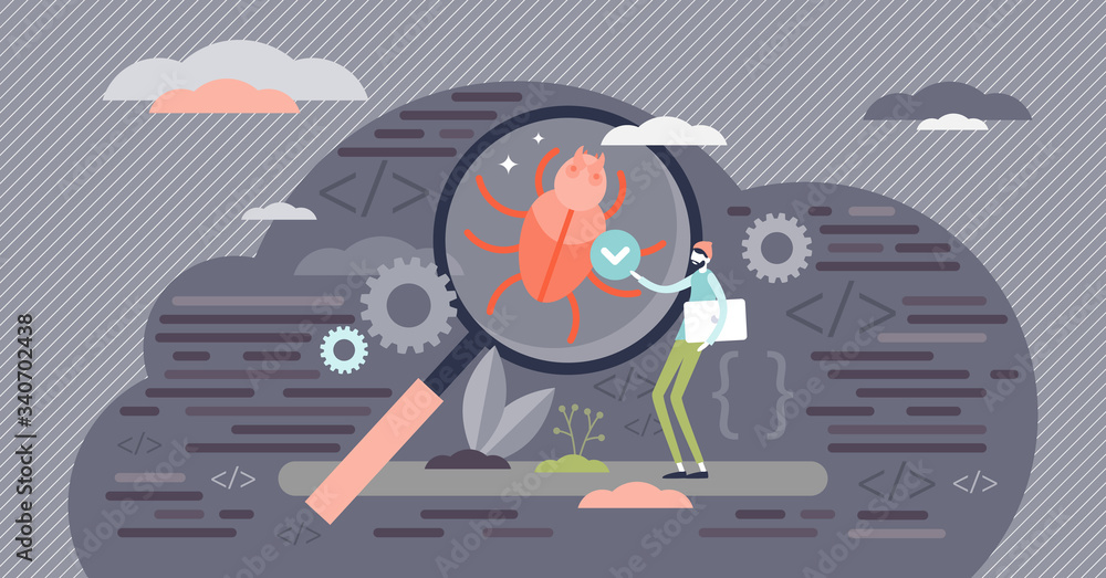 Bug fixing vector illustration. Programming errors flat tiny persons ...