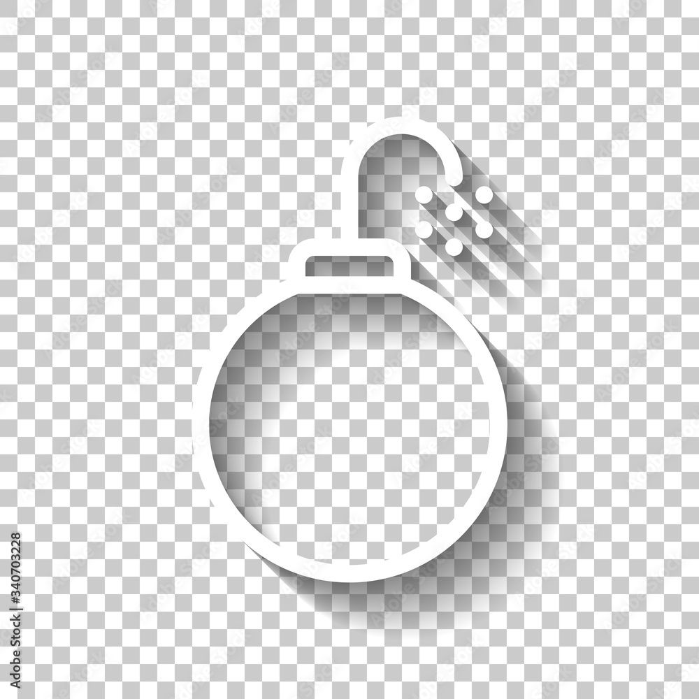 Bomb or dynamite, simple linear logo. White icon with shadow on ...