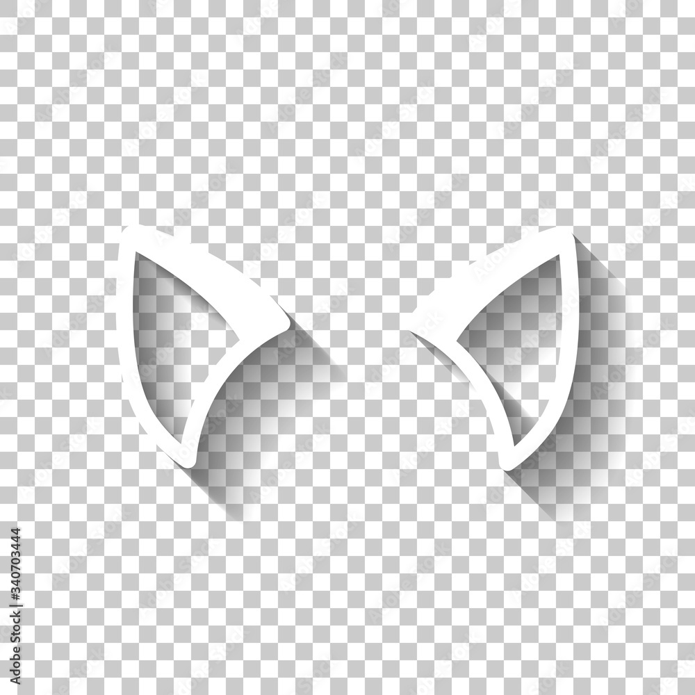 Cat ears, simple sign. White icon with shadow on transparent background ...