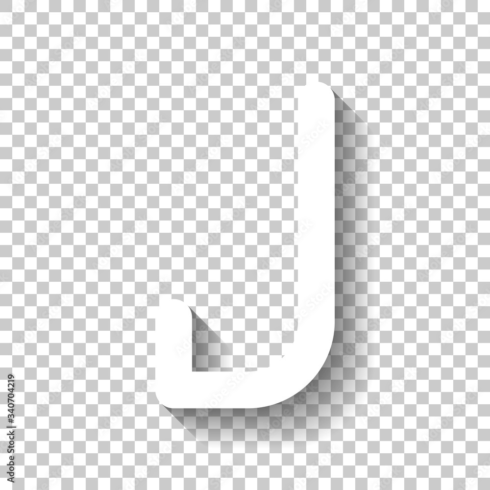 Letter J of alphabet, isolated outline symbol. White icon with shadow ...