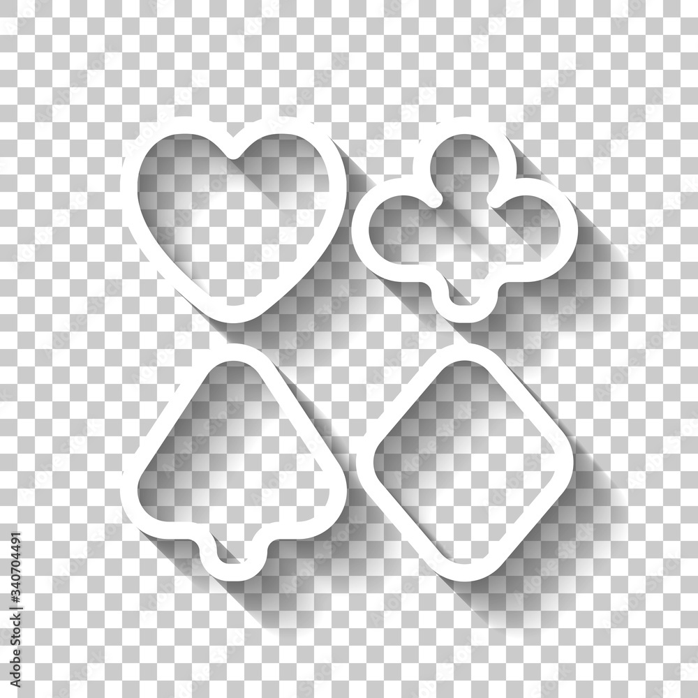 Playing card suits, poker club, outline design. White icon with shadow ...