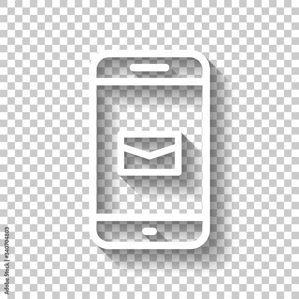 Email and mobile phone, outline design. White icon with shadow on ...