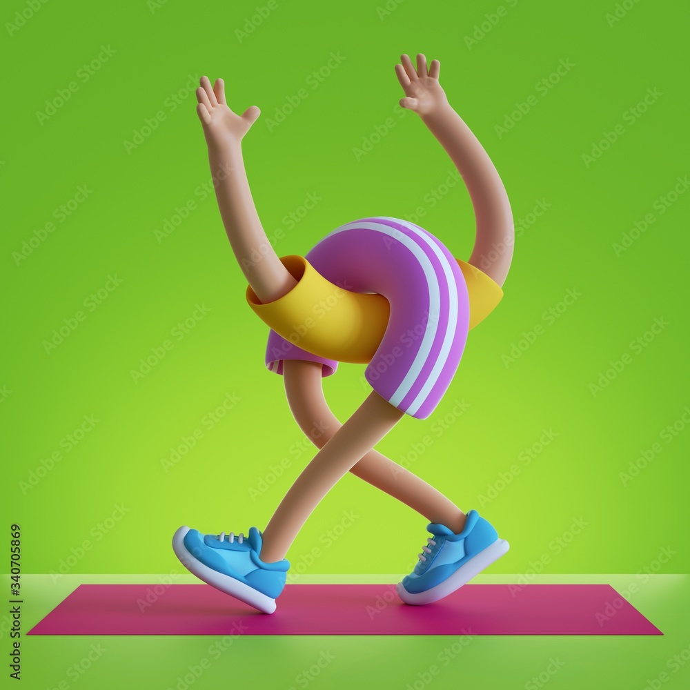 3d render cartoon character flexible body parts Isolated on green ...