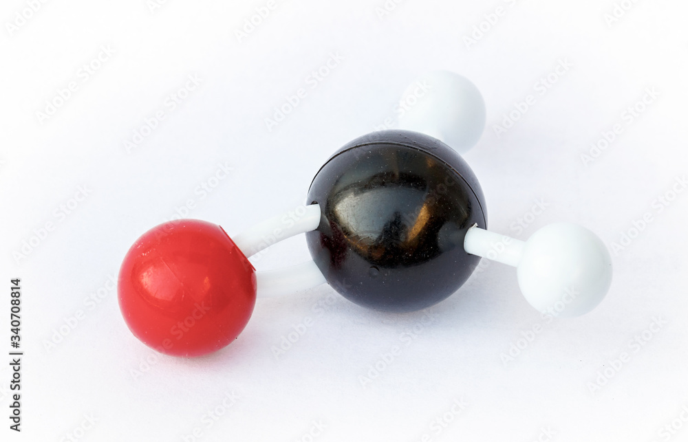 Plastic ball-and-stick model of a formaldehyde (chemical formula CH2O ...