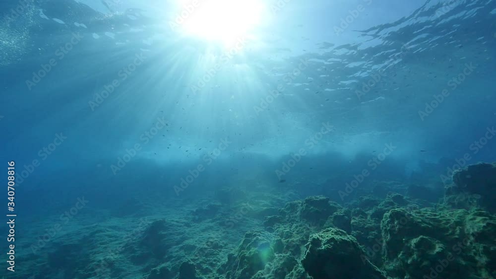 sun beams sun rays and sun shine underwater ocean scenery Stock Video ...