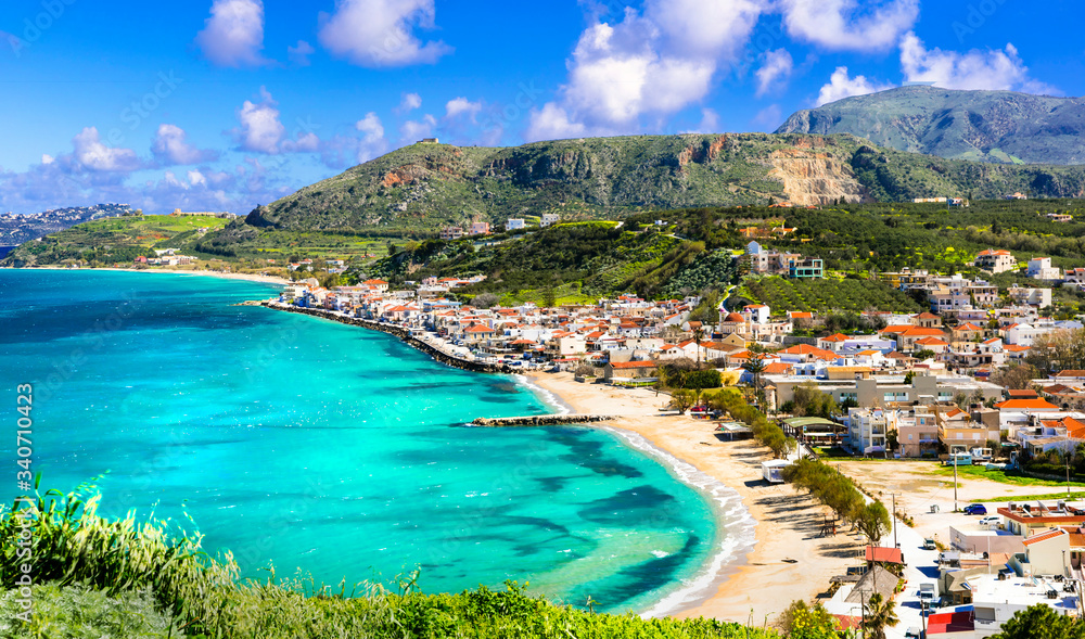 Stunning views of Kalyves bay and beach. Beautiful Crete island, Creece ...