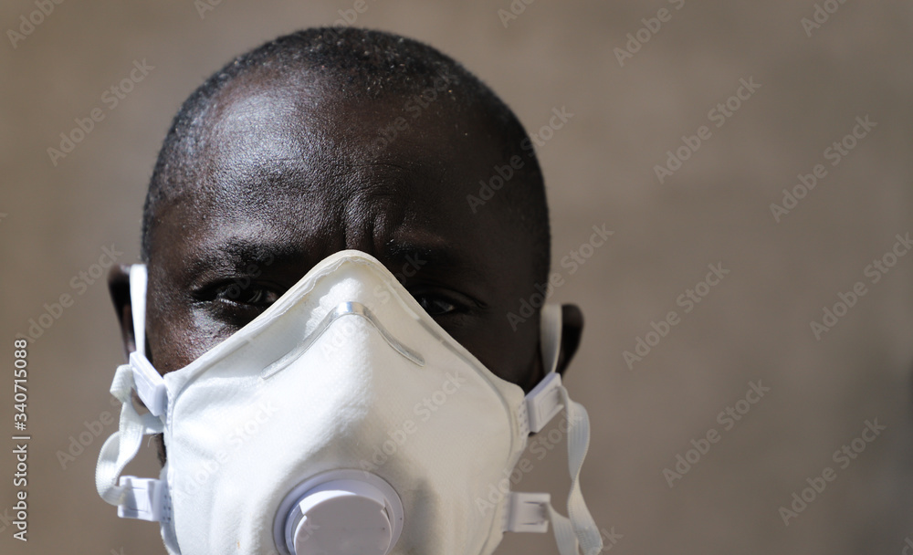 Portrait Black Man with Mask, Covid-19 Pandemic Stock Photo | Adobe Stock