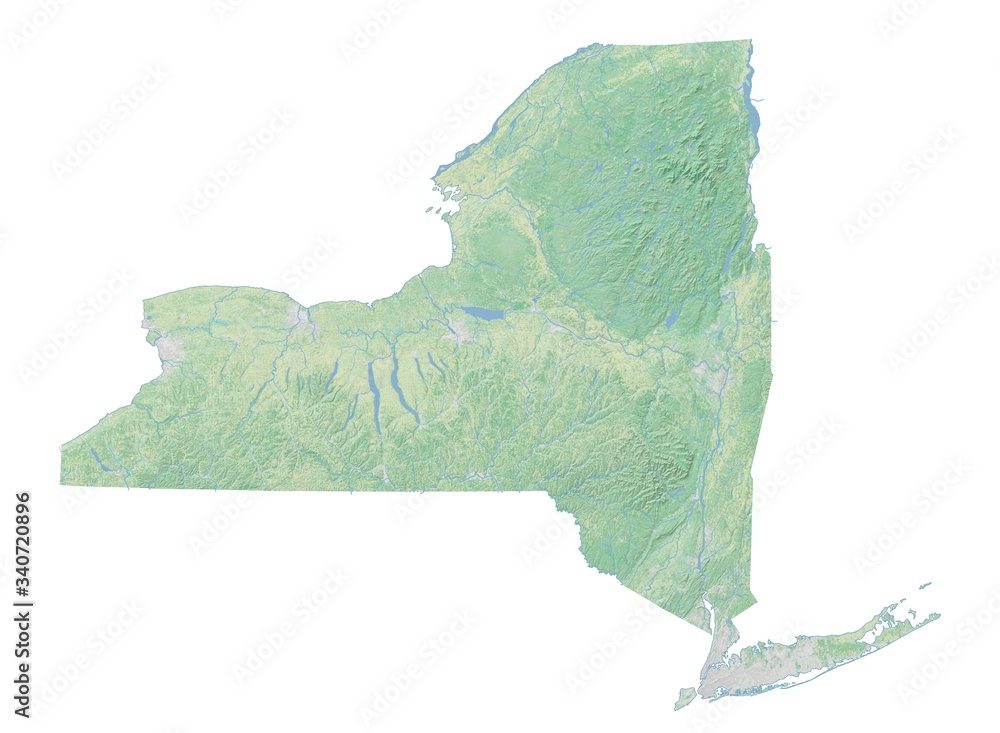 High resolution topographic map of New York with land cover, rivers and ...