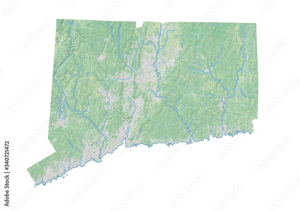 High resolution topographic map of Connecticut with land cover, rivers ...