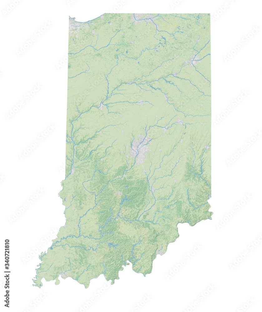High resolution topographic map of Indiana with land cover, rivers and ...