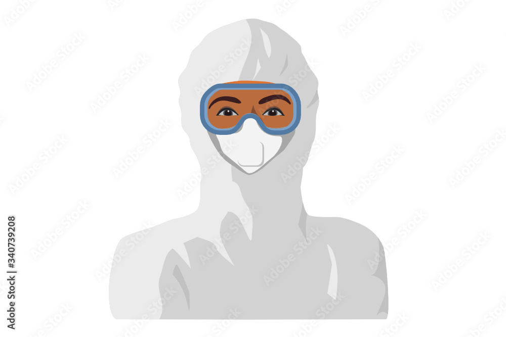 Dark skin woman personnel wearing PPE, full personal protective ...
