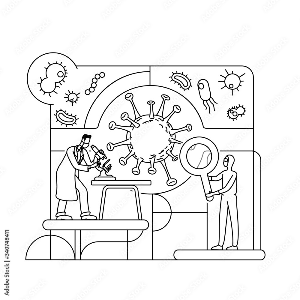 Pathogen analysis thin line concept vector illustration. Medical lab ...