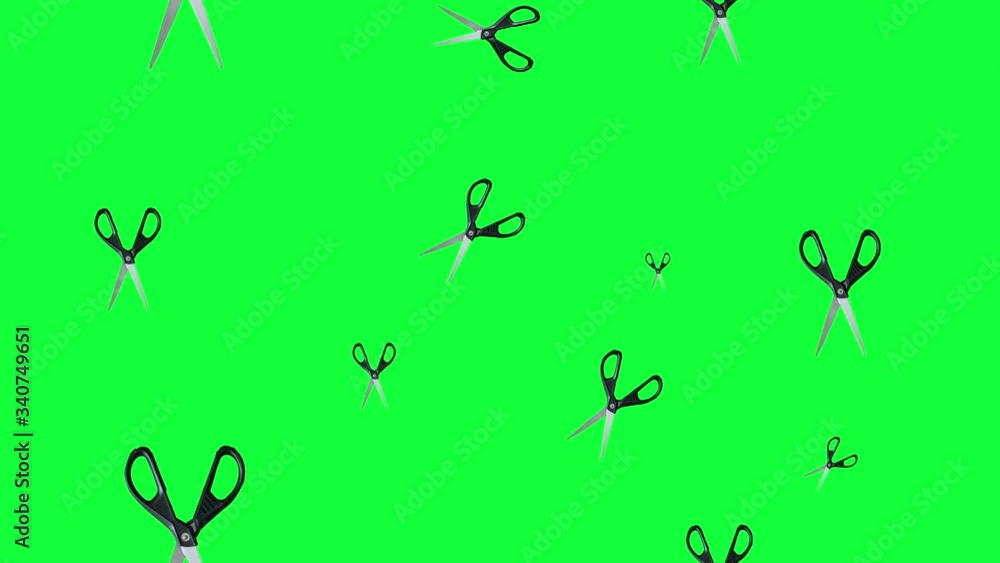 group of animated scissors elements seamless loop on green screen ...