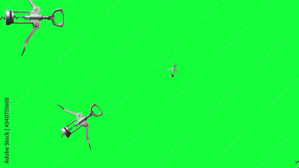group of animated corkscrews elements, seamless loop on green screen ...