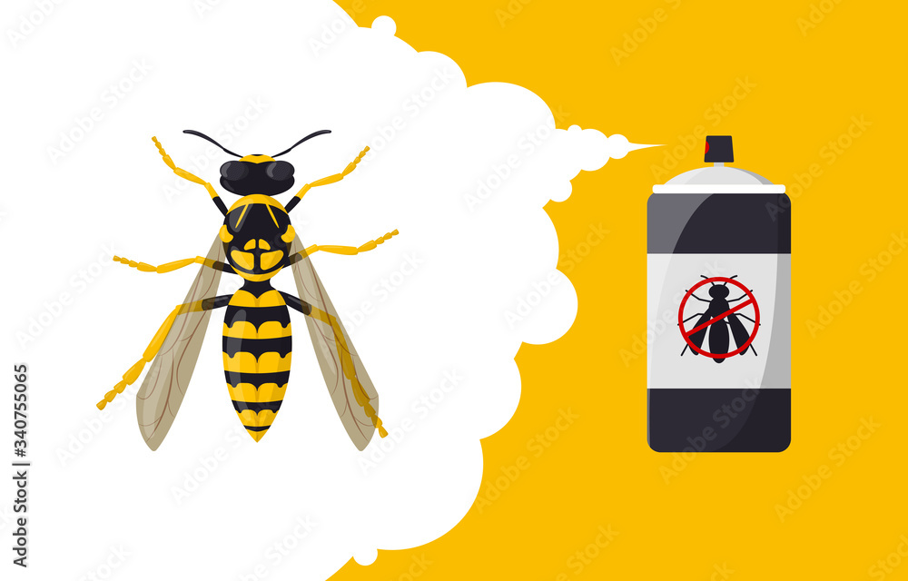 Wasp repellent aerosol. Insect repellent banner concept. Pest, insect ...