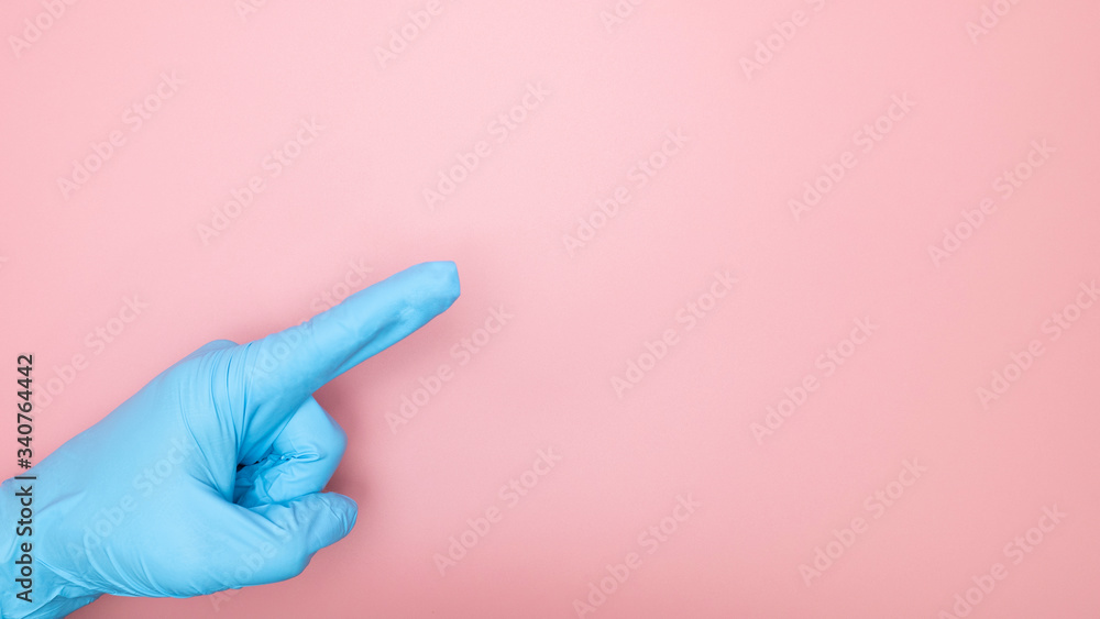 Doctor hand in Medical gloves blue Pointing finger symbol isolated on ...