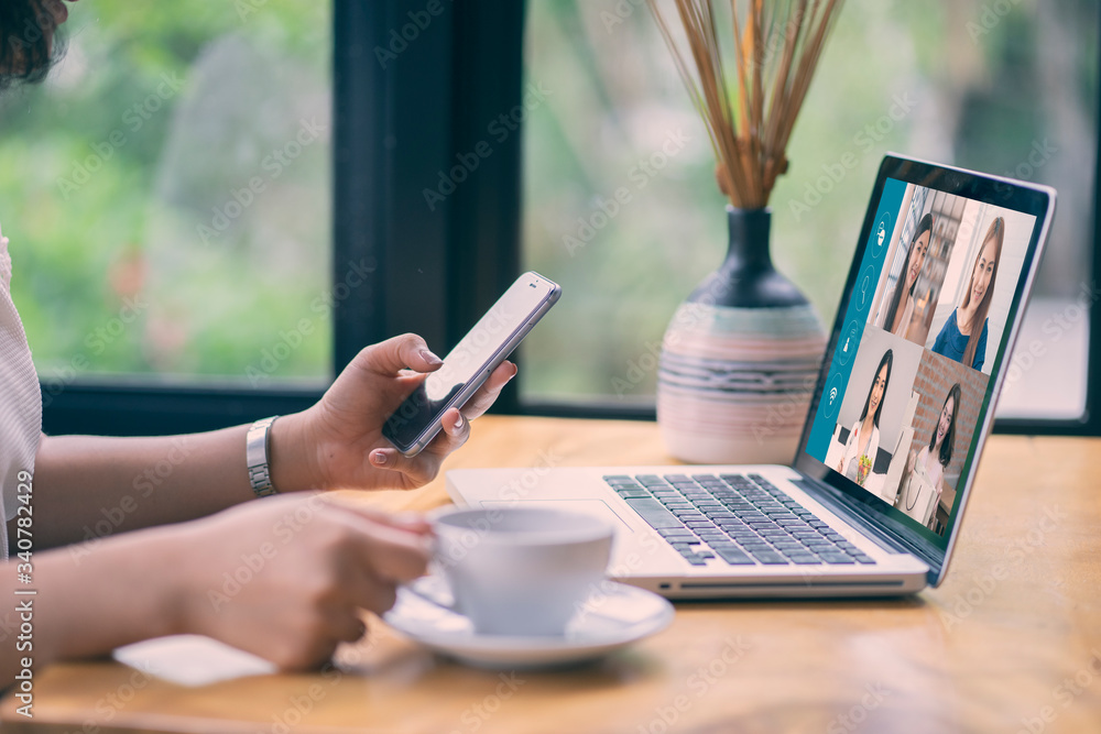 Asian businesswoman talking colleagues about plan life in video ...