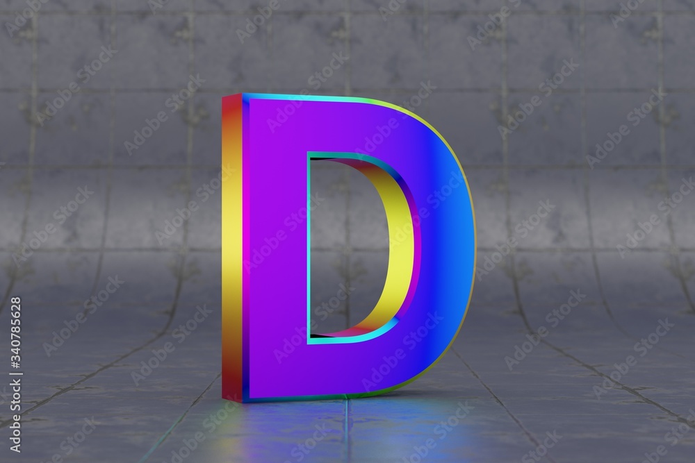 Multicolor 3d letter D uppercase. Glossy iridescent letter on tile ...